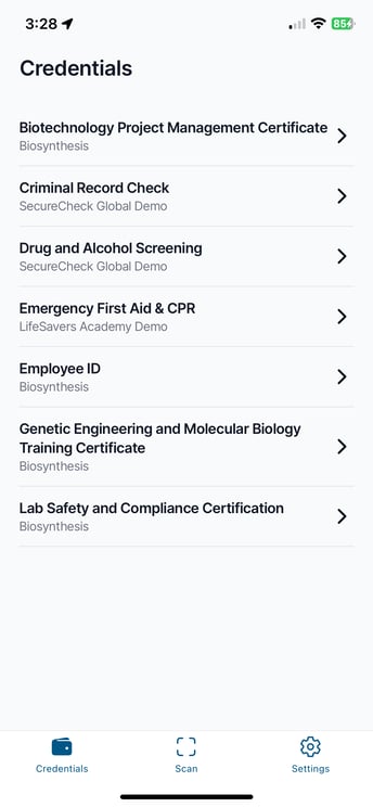 Viewing credential details