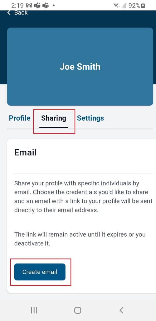 Share my Credentials? (Mobile)