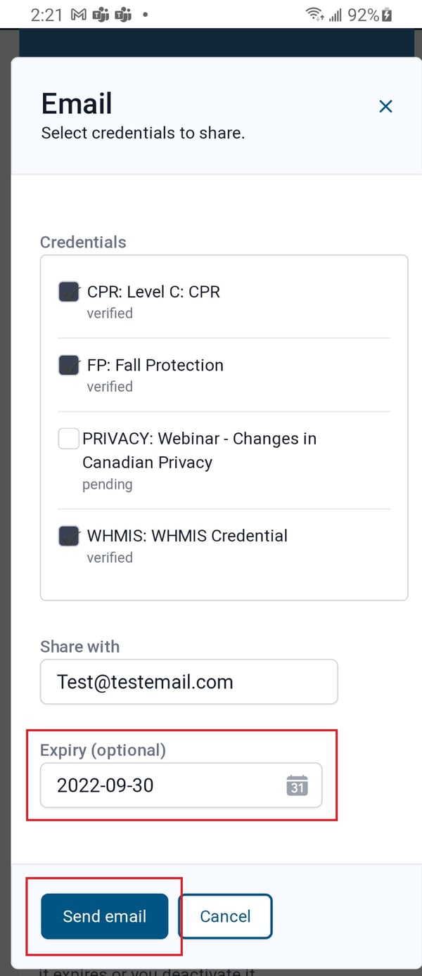 Share my Credentials? (Mobile)